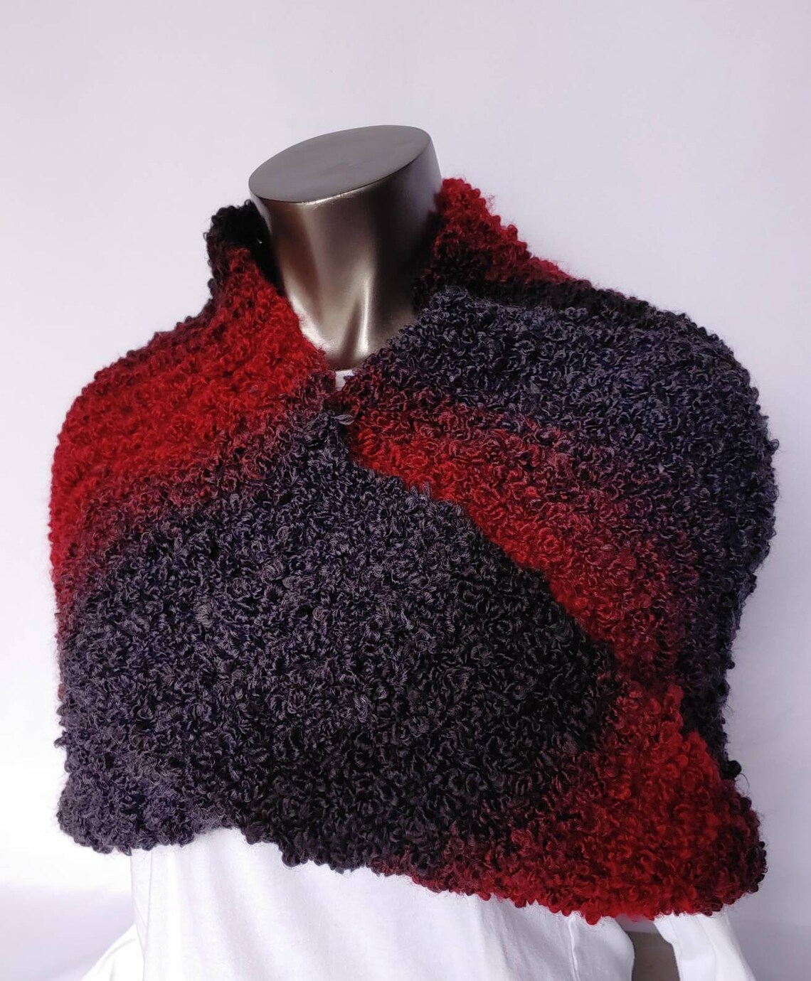 Chunky Soft Red Black Grey Stripe Hand Knit Infinity Scarf - Etsy