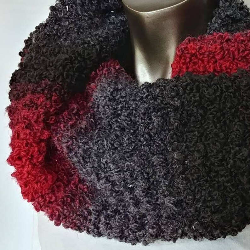 Chunky Soft Red Black Grey Stripe Hand Knit Infinity Scarf - Etsy