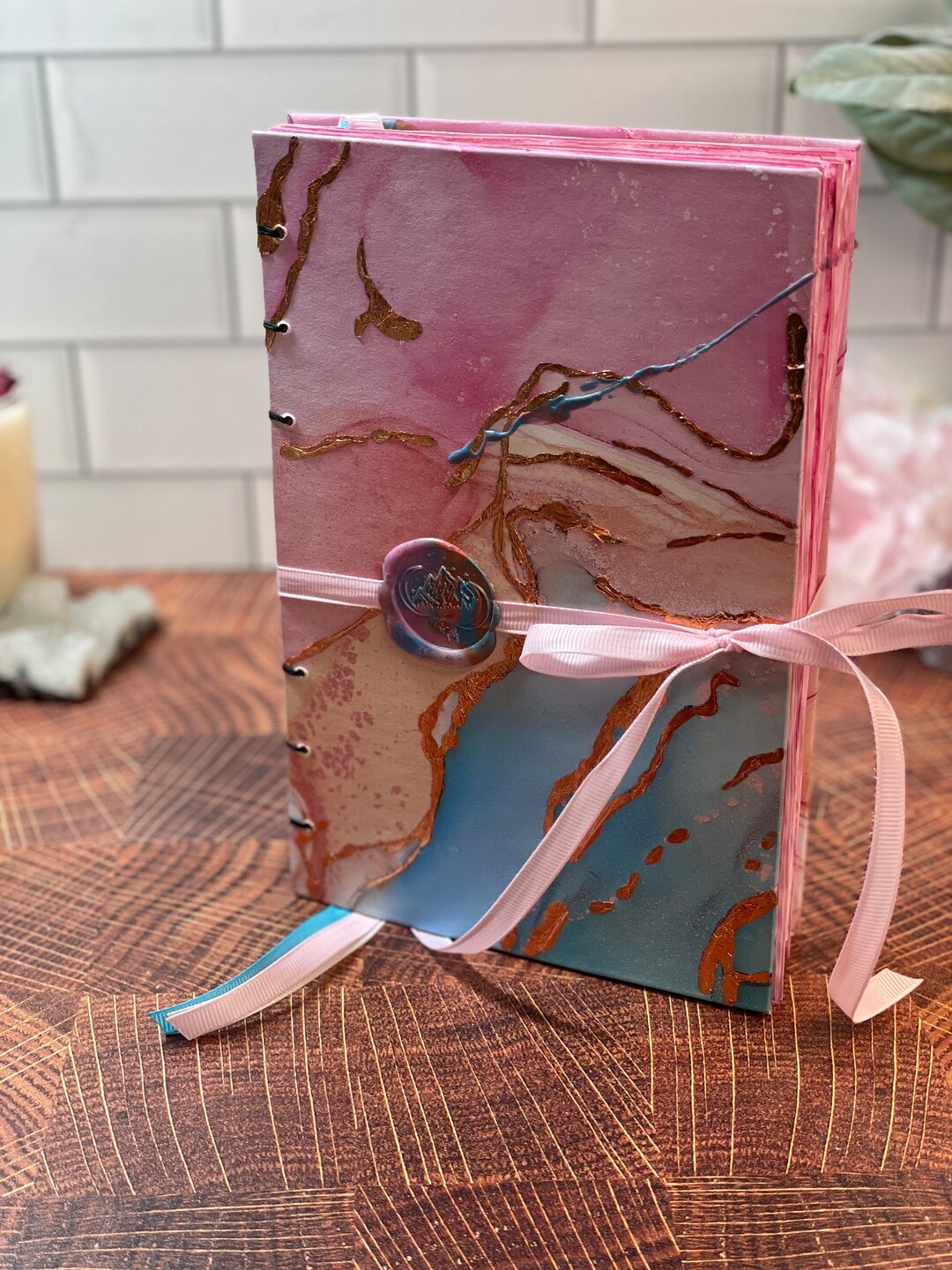 Journal: Blue and Pink Geode, Alcohol Ink Handmade, Hardcover, Junk ...