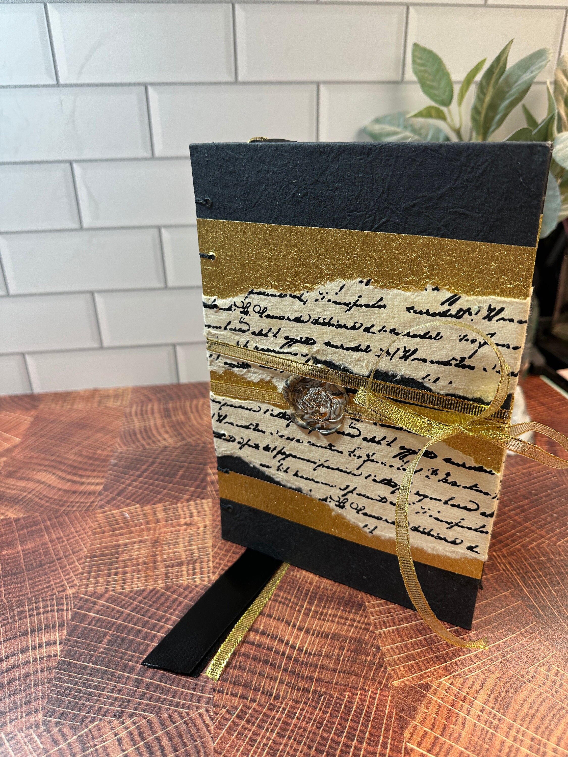 Journal: Black Gold Vintage Script Handmade, Hardcover Junk, Bojo ...