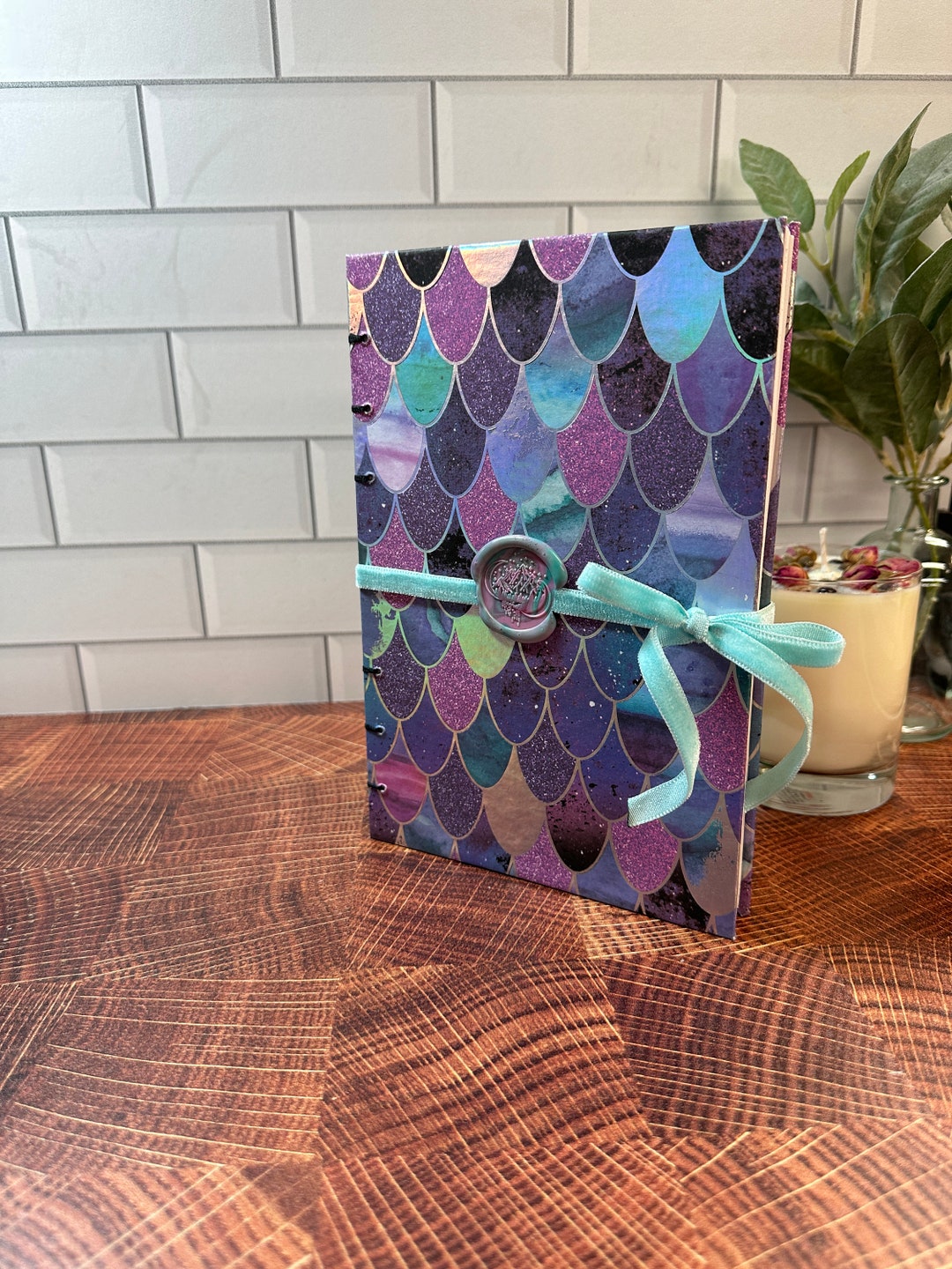 Journal; Purple Silver, Teal Mermaid Scale Handmade, Hardcover, Junk ...