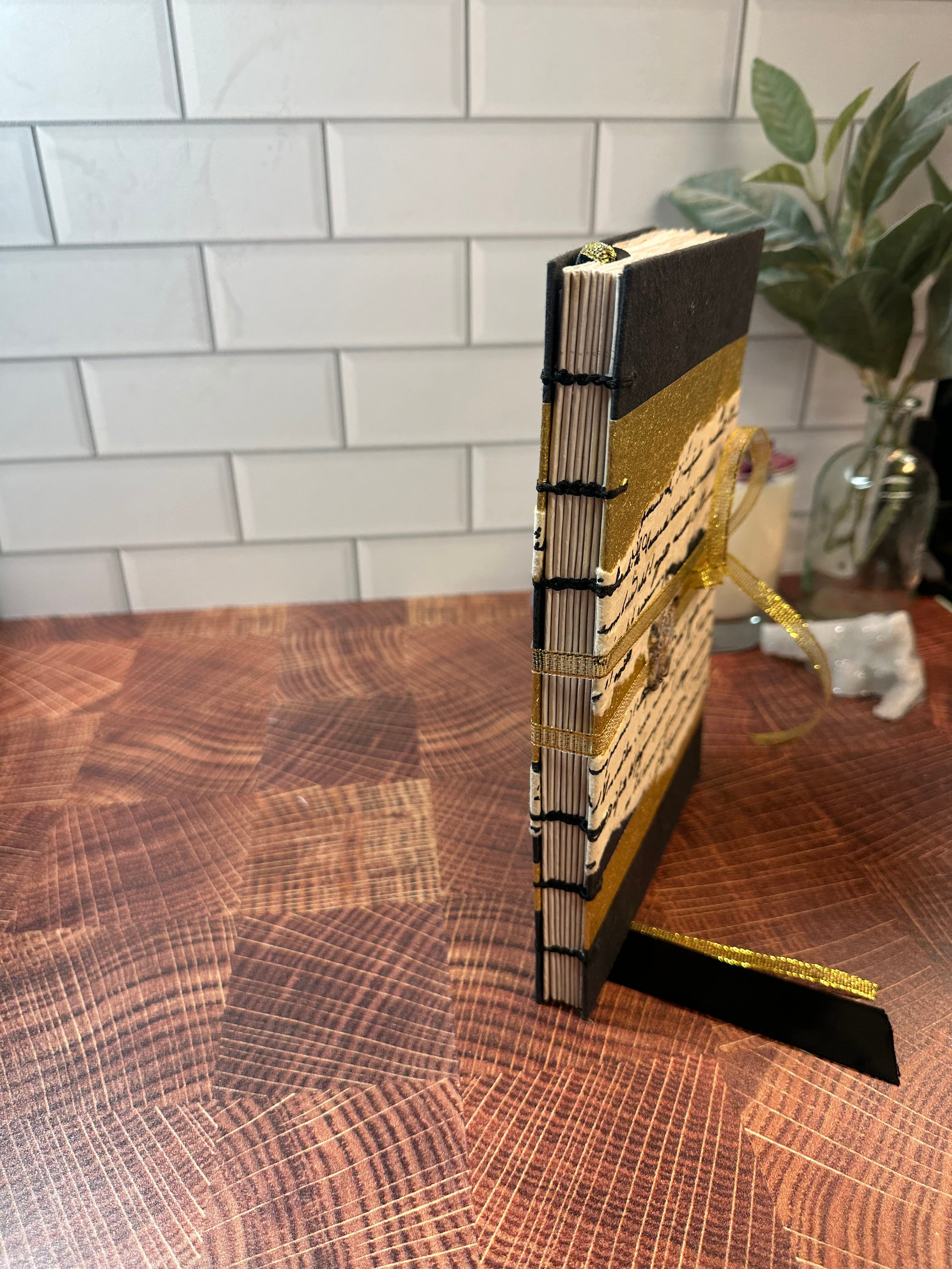 Journal: Black Gold Vintage Script Handmade, Hardcover Junk, Bojo ...