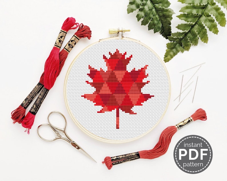 Red Maple Leaf Cross Stitch Pattern Autumn Colors Cross Stitch | Etsy