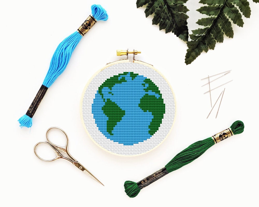 Earth Embroidery Pattern - This Beginner, Mini Cross Stitch Pattern is ...