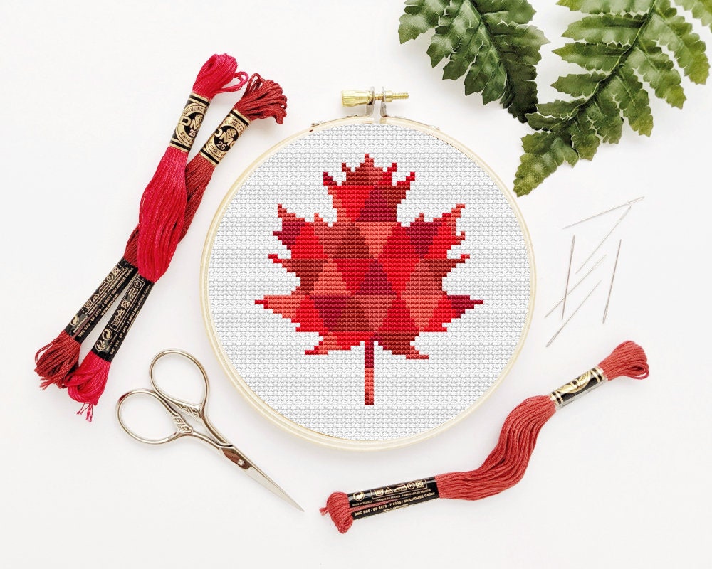 Red Maple Leaf Cross Stitch Pattern Autumn Colors Cross Stitch | Etsy
