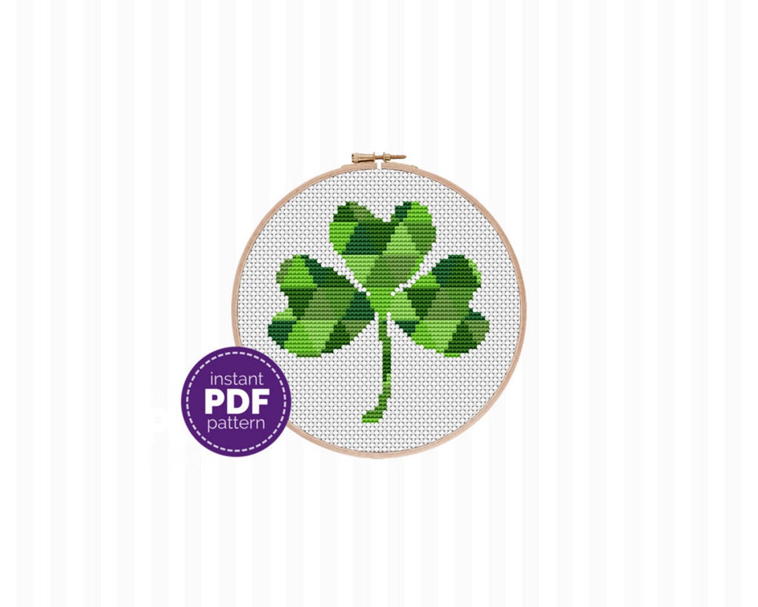 Three Leaf Clover Cross Stitch Pattern, Shamrock Modern Cross Stitch ...