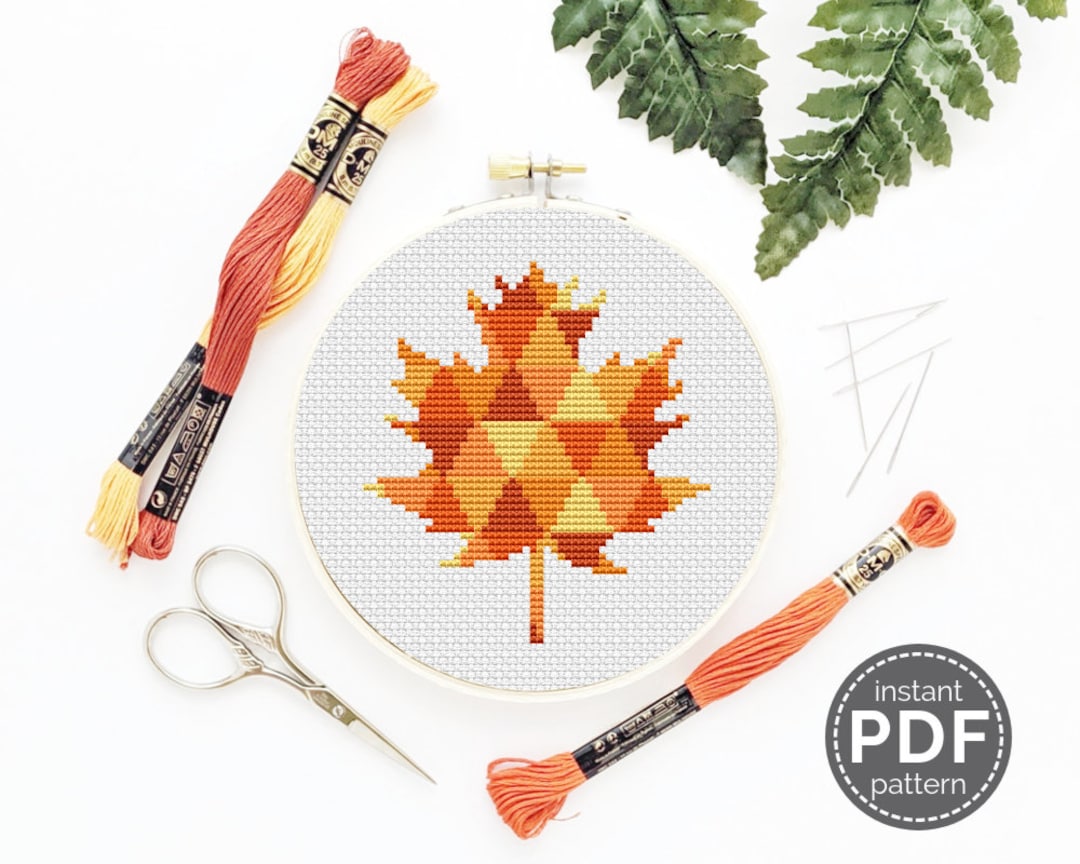 Autumn Maple Leaf Cross Stitch Pattern Fall Colors Cross Stitch Fall ...