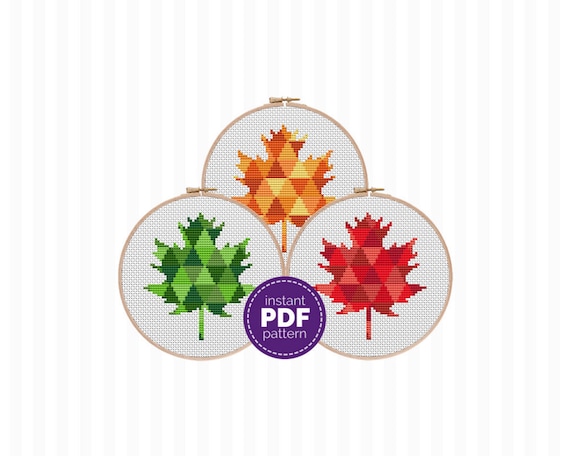 SET of 3 Maple Leaf Cross Stitch Patterns Seasons Cross Stitch | Etsy