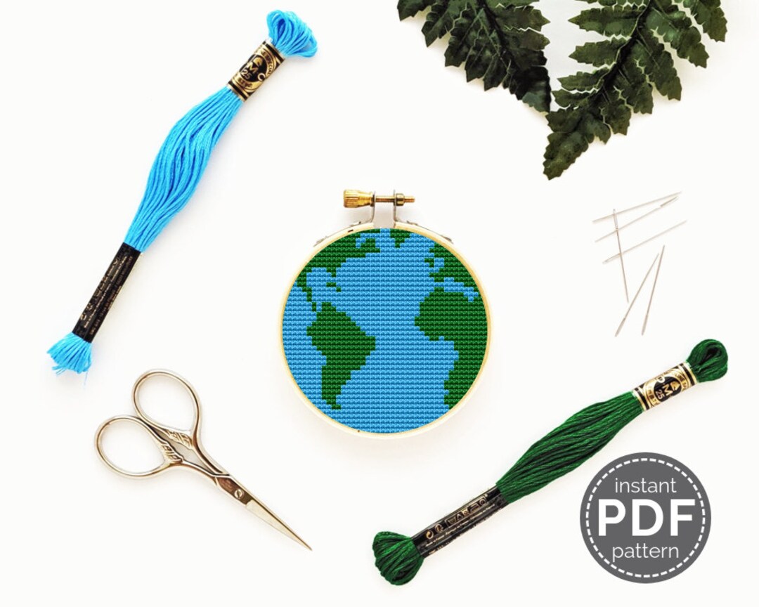 Earth Embroidery Pattern - This Beginner, Mini Cross Stitch Pattern is ...