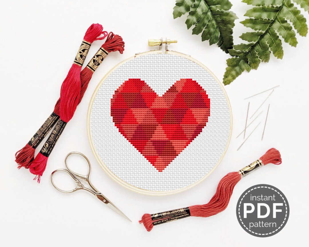 Modern Heart Cross Stitch Pattern - This Simple Geometric Embroidery ...