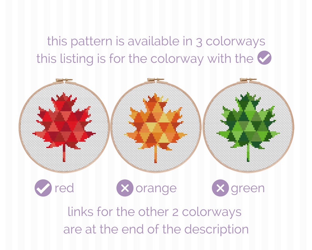Red Maple Leaf Cross Stitch Pattern Autumn Colors Cross Stitch | Etsy