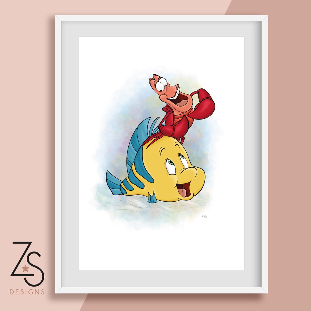 Little Mermaid Flounder and Sebastian Illustration Print - Etsy UK