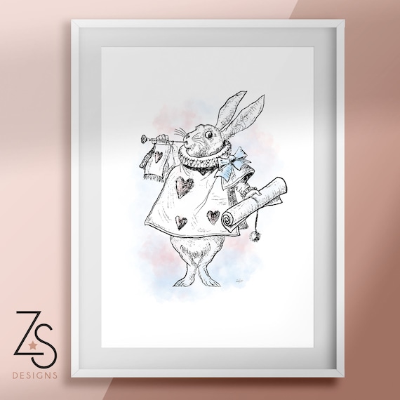 Alice In Wonderland Rabbit Drawing White Rabbit Poster