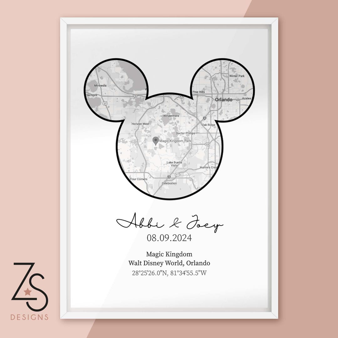 Disney Mickey Mouse Head Map Co-ordinate Print - Personalised. Birthday ...