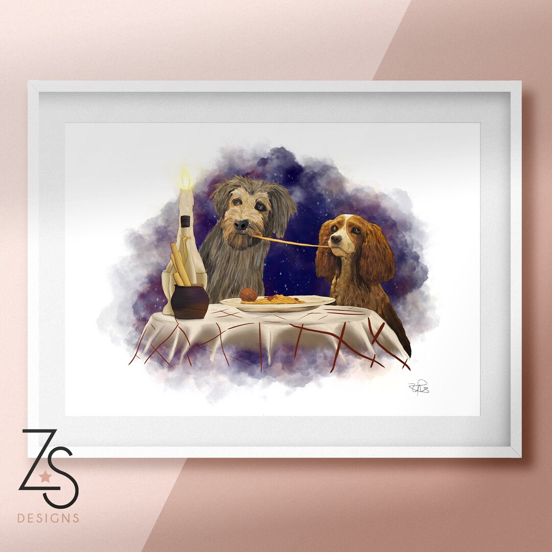 Disney Lady and the Tramp Live Action Illustration Print Dogs, Love ...