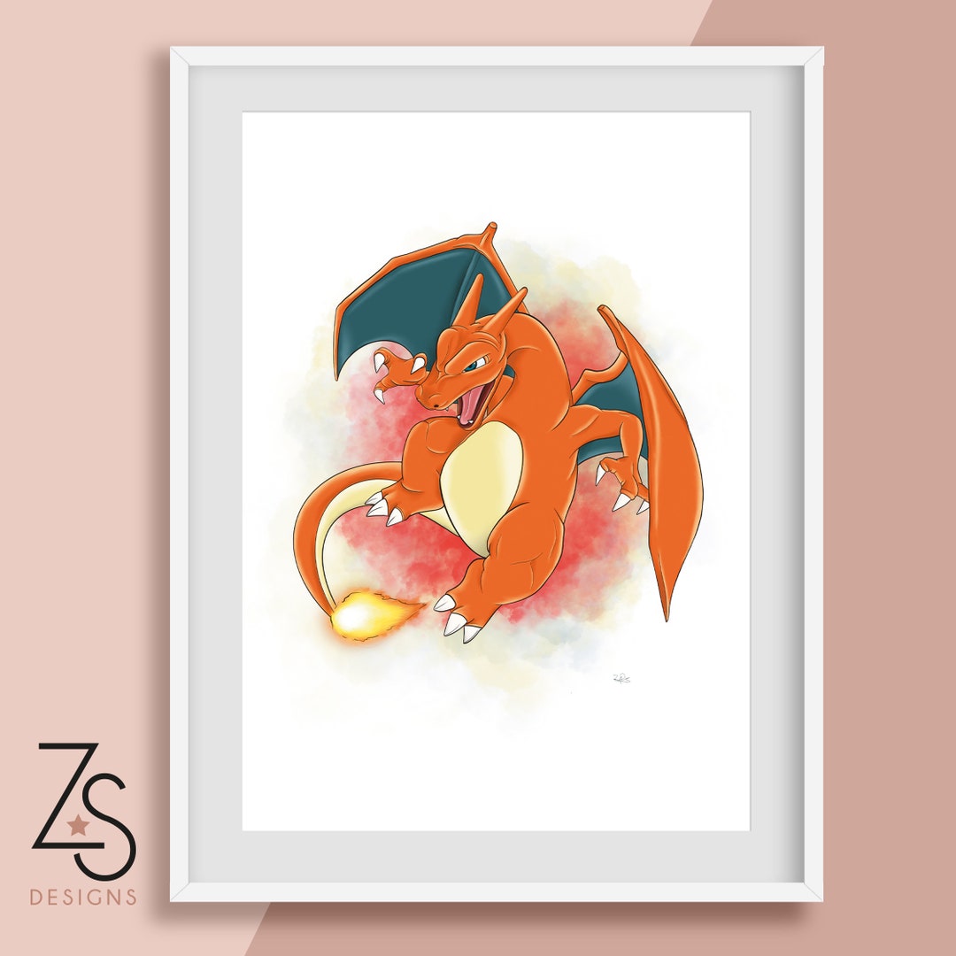 Charizard Flying Fire Dragon Illustration Print - Etsy