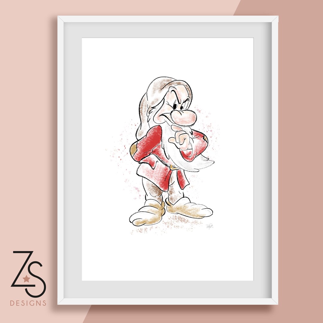 Disney Inspired Grumpy Dwarf Sketch Snow White and the Seven - Etsy