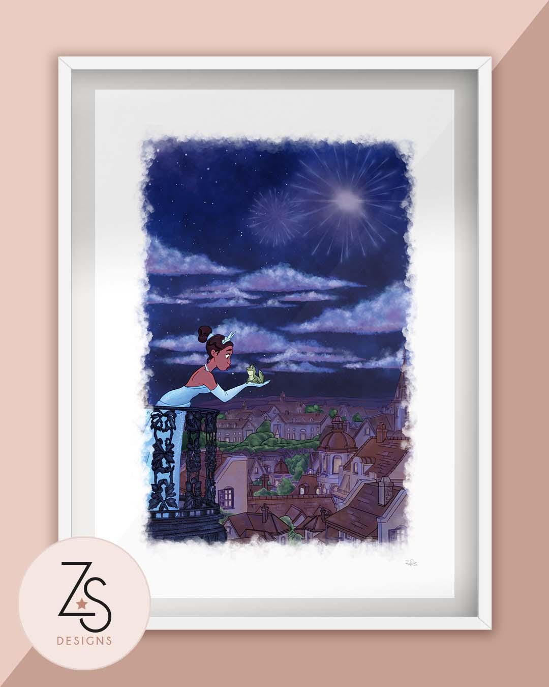 Princess and the Frog Tiana Skyline Illustration Print - Portrait or ...