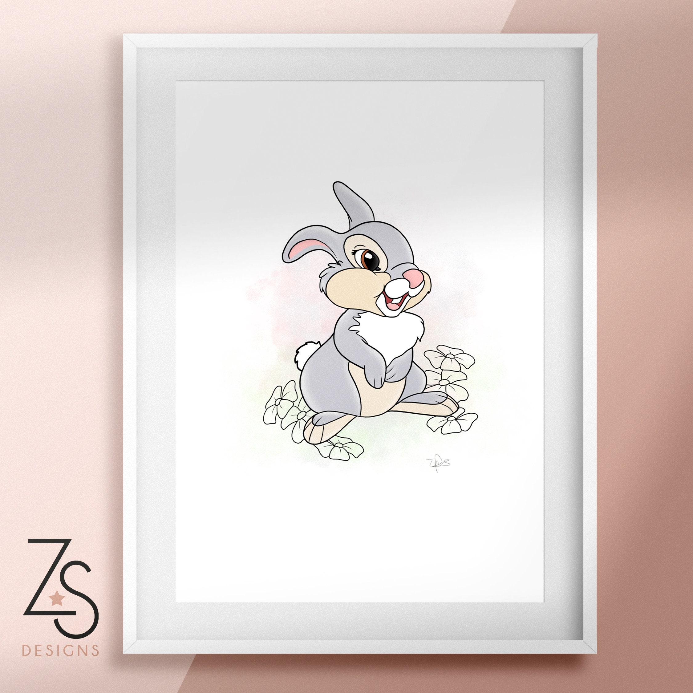 Disney Thumper - Baby Rabbit Illustration Print - Personalised Name ...