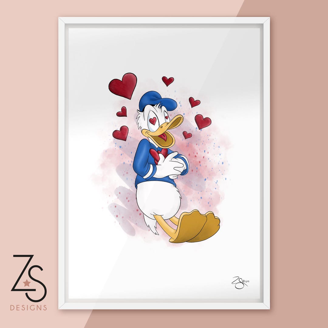 Donald Duck Valentines Day Love Heart Illustration Print - Etsy