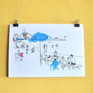 Beach Art Sketch, Sea Wall Art, Line Drawing Digital Print, Seascape ...