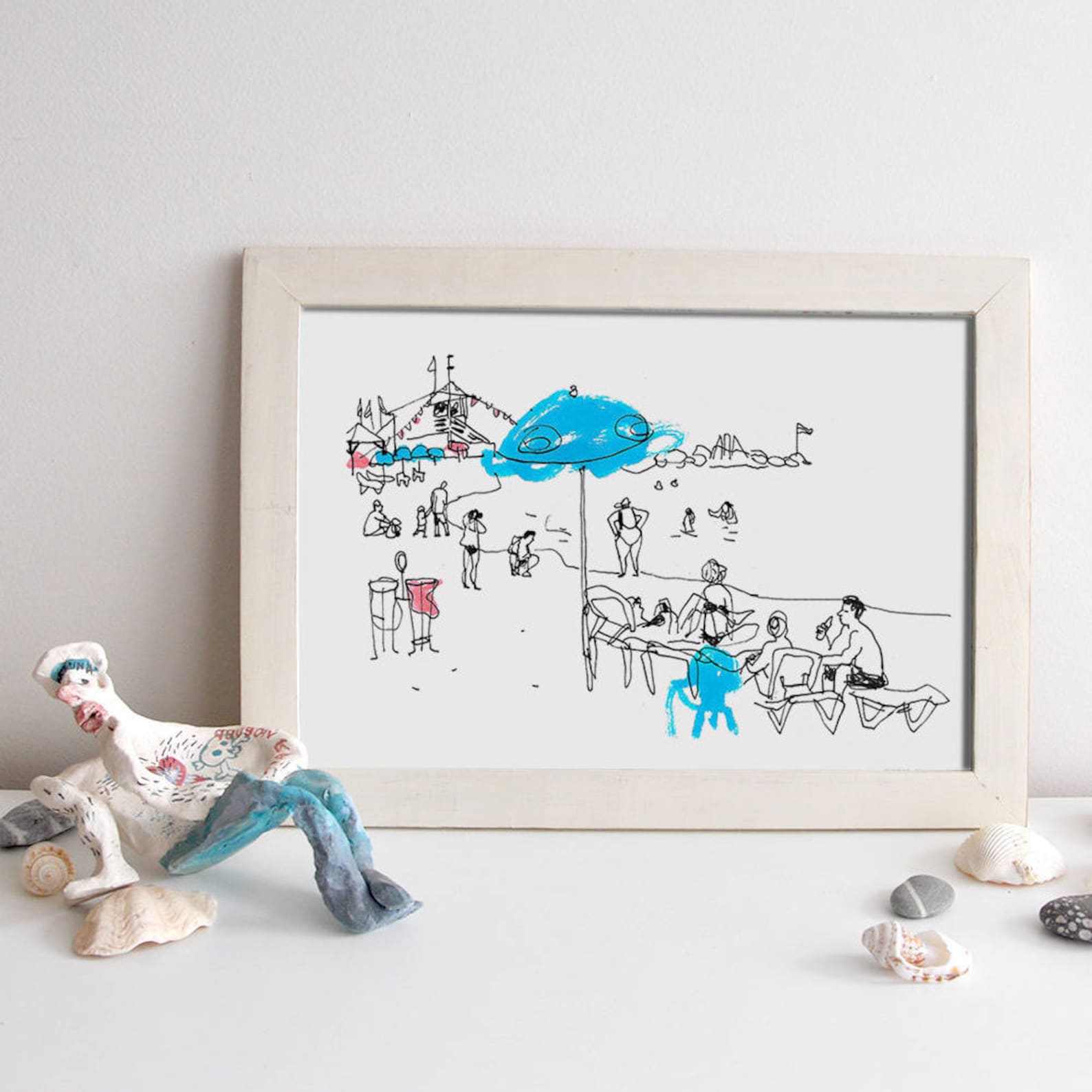 Beach Art Sketch, Sea Wall Art, Line Drawing Digital Print, Seascape ...