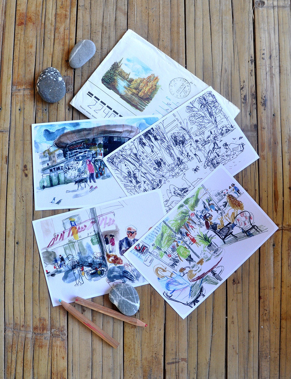 Illustrated Postcards (set of 4), Street Art Sketch, Gift Art, Fine Art ...