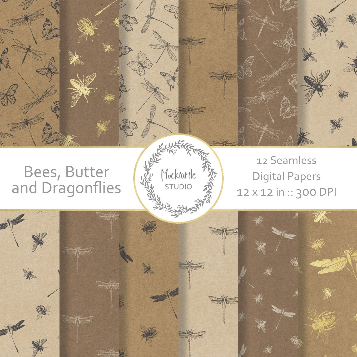 Insect Seamless Pattern Insect Clipart Scrapbook Paper Bee | Etsy
