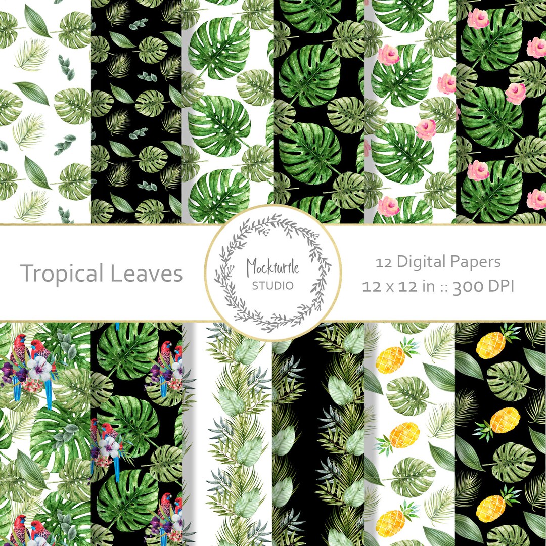 Tropical Leaves Digital Paper - Tropical Clipart - Scrapbook Paper ...