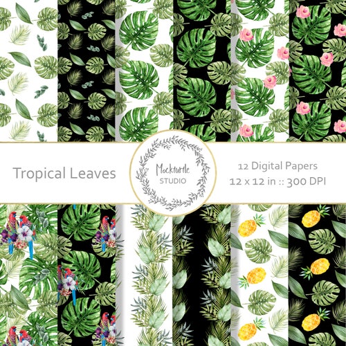 Tropical Leaves Digital Paper Tropical Clipart Scrapbook - Etsy
