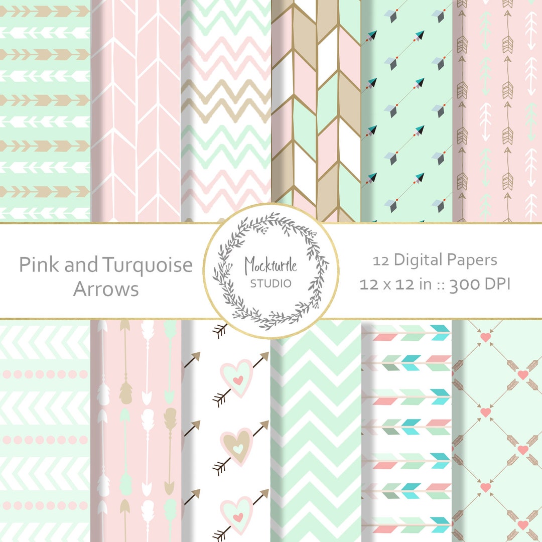 Mint and Blush Arrows Digital Paper - Tribal Clipart - Scrapbook Paper ...
