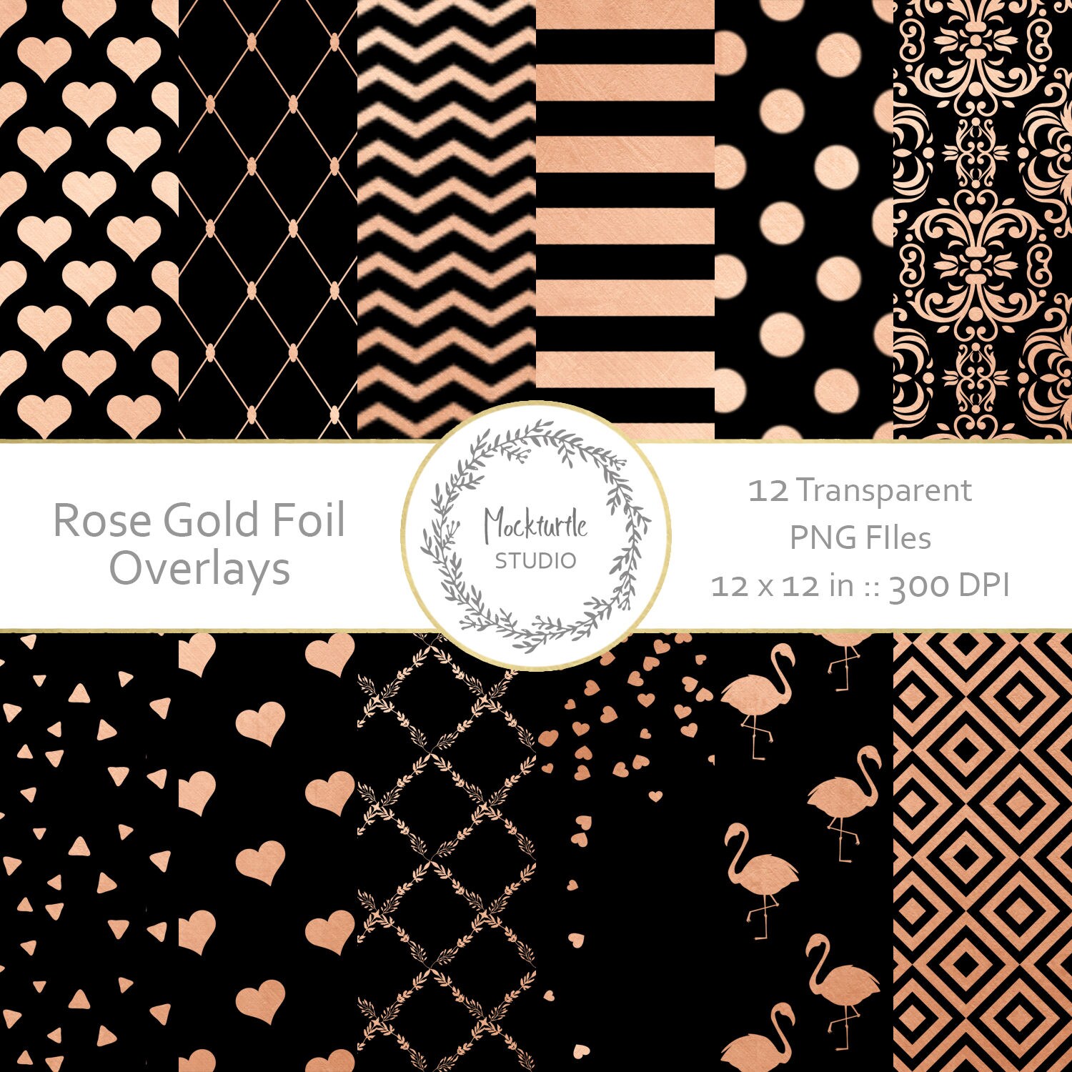 Rose Gold Foil Digital Overlays, Transparent Gold Foil Clipart ...