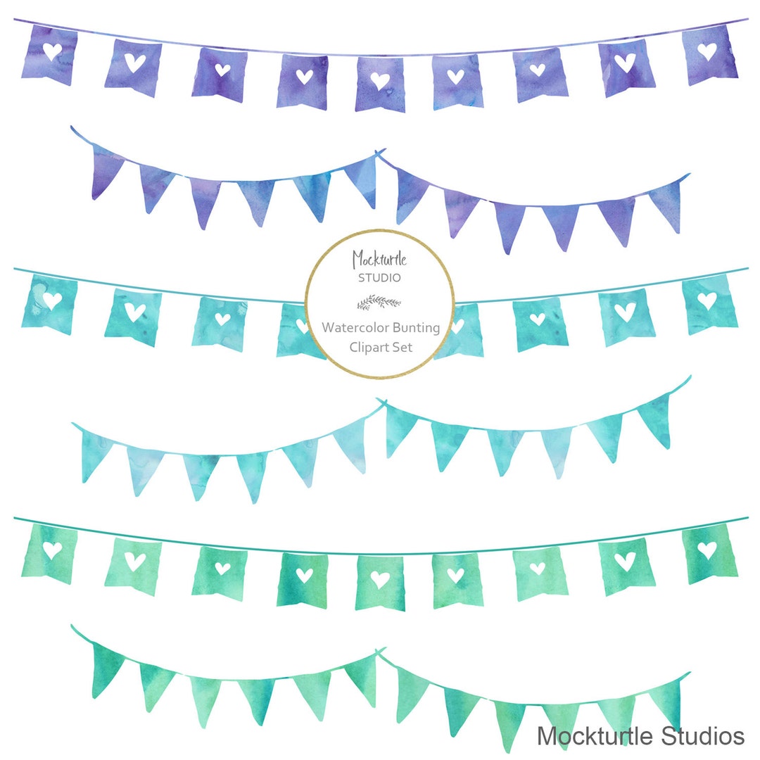 Watercolor Bunting Flags Clipart - 12 Images, 300dpi, PNG & EPS Files ...