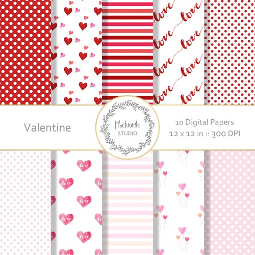 Hearts Digital Paper Red and Pink Valentine's Day - Etsy