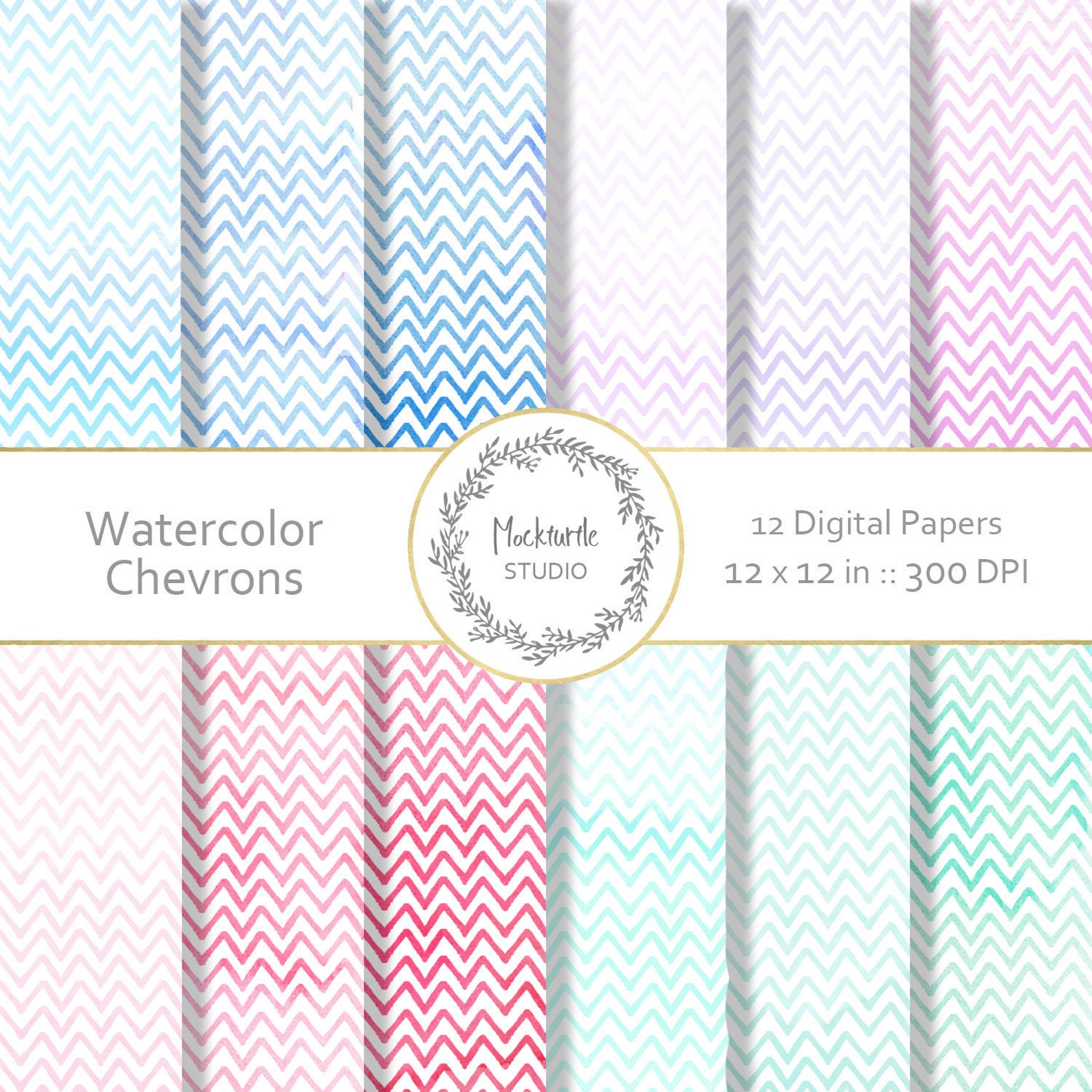 Chevron Digital Paper - Chevron Clipart - Scrapbook Paper - Watercolor ...