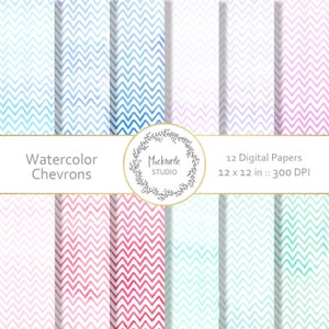 Chevron Digital Paper Chevron Clipart Scrapbook Paper Watercolor ...