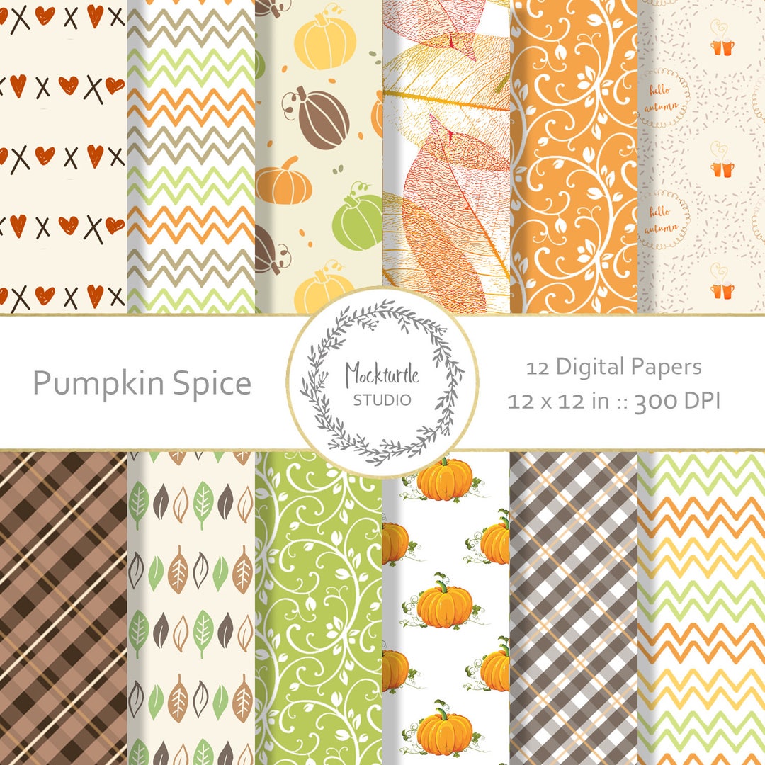 Pumpkin Spice Digital Paper - Autumn Clipart - Scrapbook Paper - Autumn ...