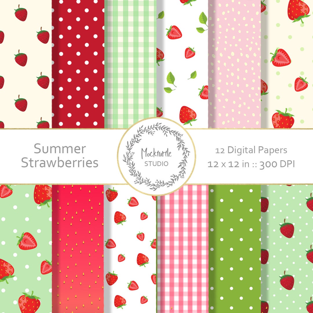 Strawberry Digital Paper - Strawberry Clipart - Scrapbook Paper ...