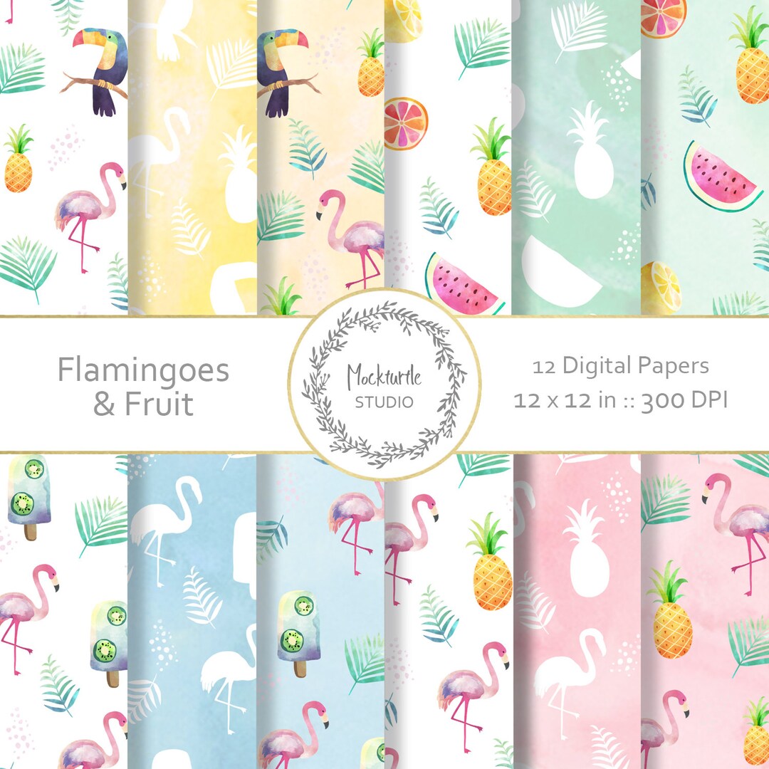 Flamingo Digital Paper - Tropical Clipart - Pineapple Paper Scrapbook ...