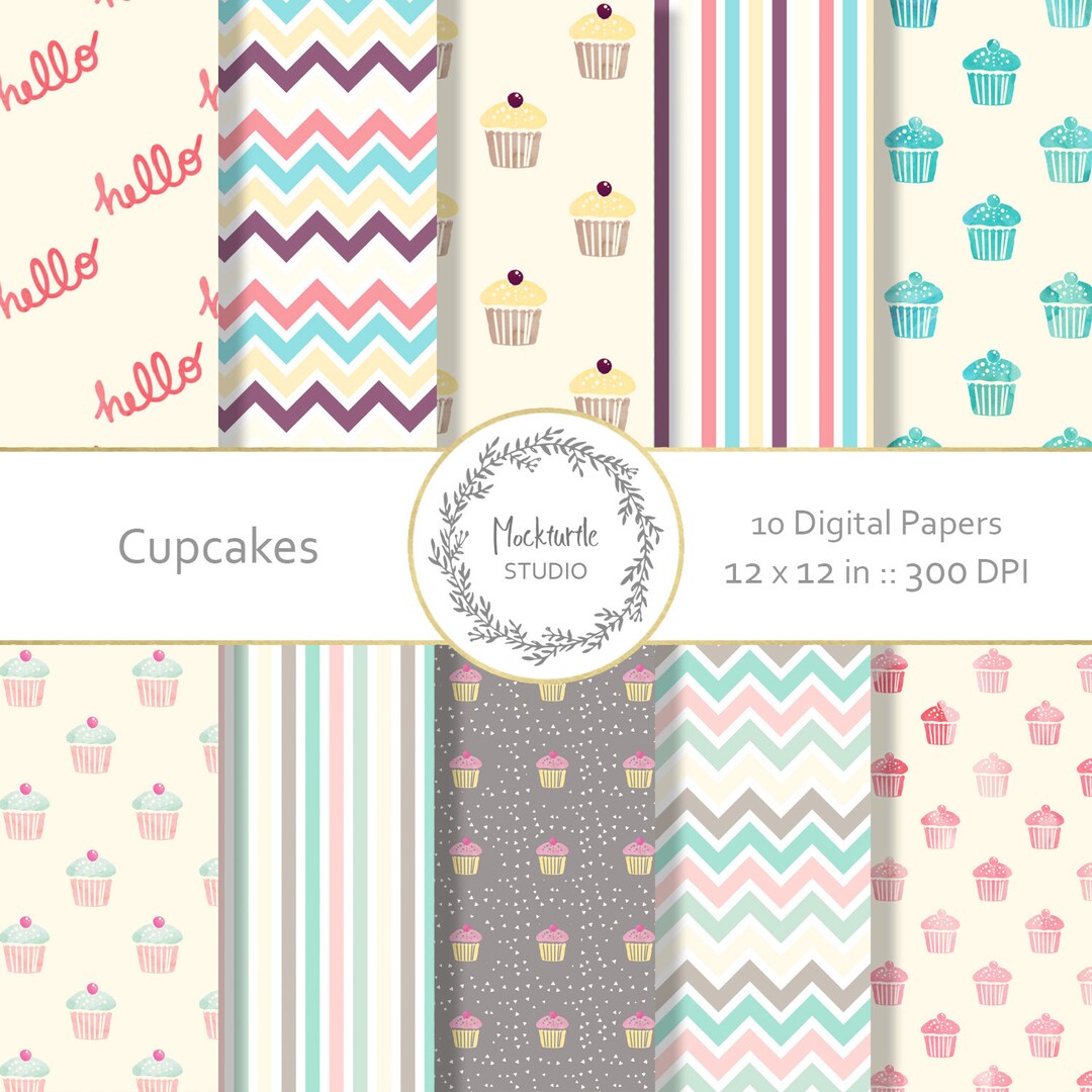 Cupcake and Candy Digital Paper, Clipart, Cupcake Clip Art Digital ...