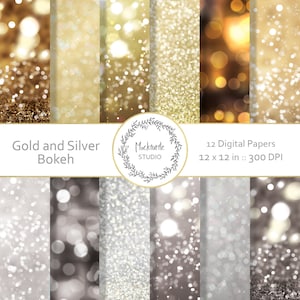 Bokeh Digital Paper - Bokeh Clipart - Scrapbook Paper - Gold and Silver ...