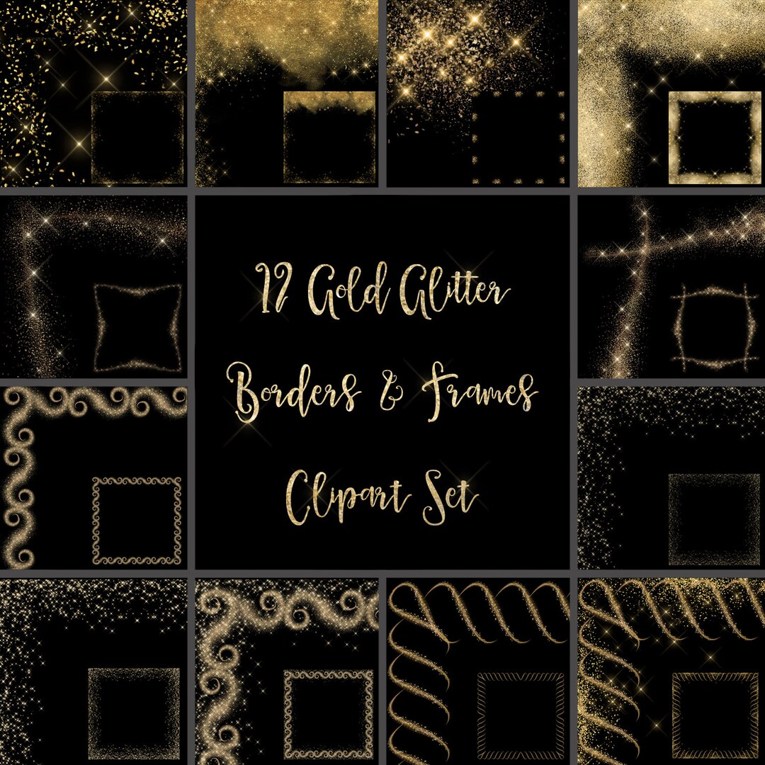 Gold Glitter Frame Clipart Borders - 12 Images, 300dpi, PNG - Instant ...