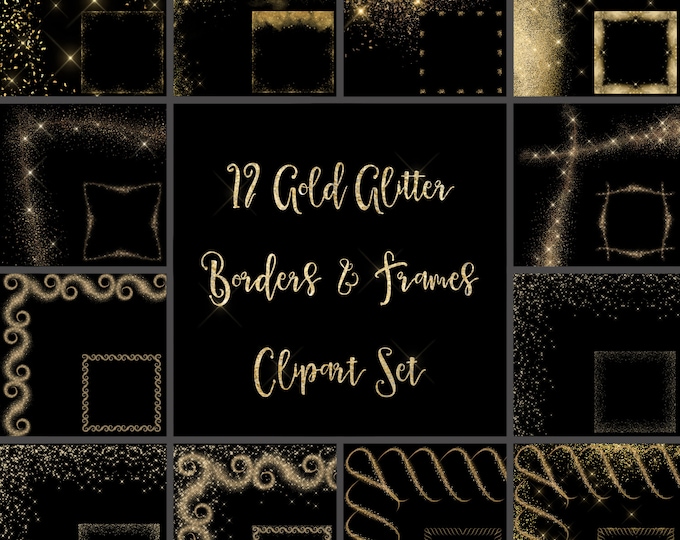 Gold Glitter Borders Clipart, Instant Download, Gold Glitter PNG ...