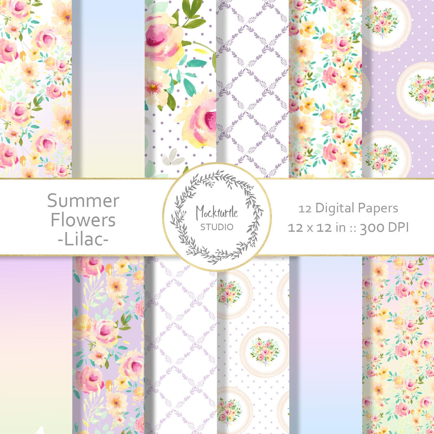 Summer Floral Lilac Digital Paper, Cottage Chic Clipart, Scrapbook ...