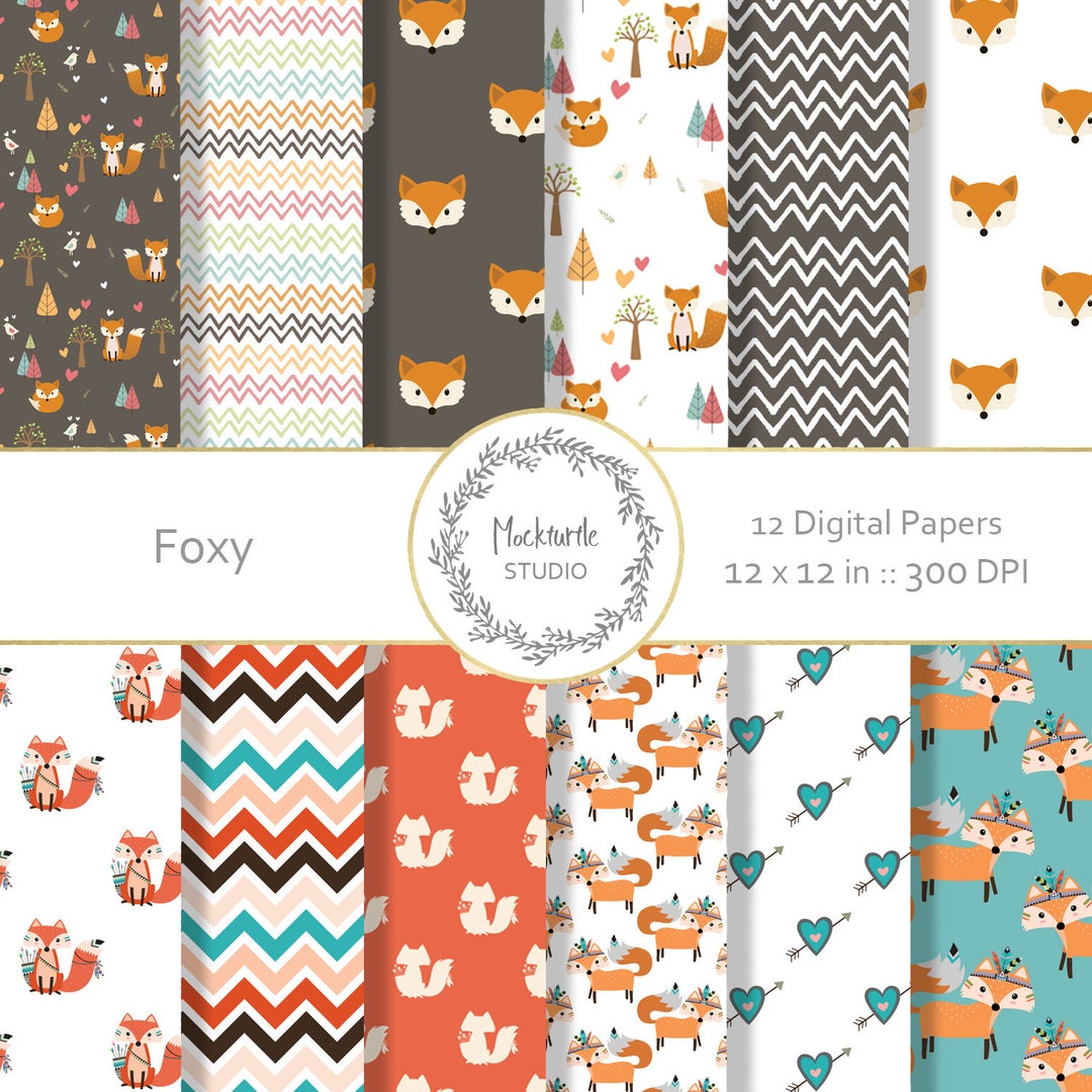 Fox Digital Paper - Woodland Clipart - Scrapbook Paper - Fox Digital ...