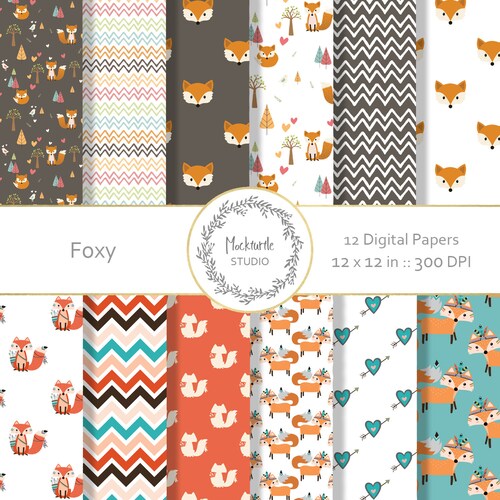 Fox Digital Paper Woodland Clipart Scrapbook Paper Fox - Etsy