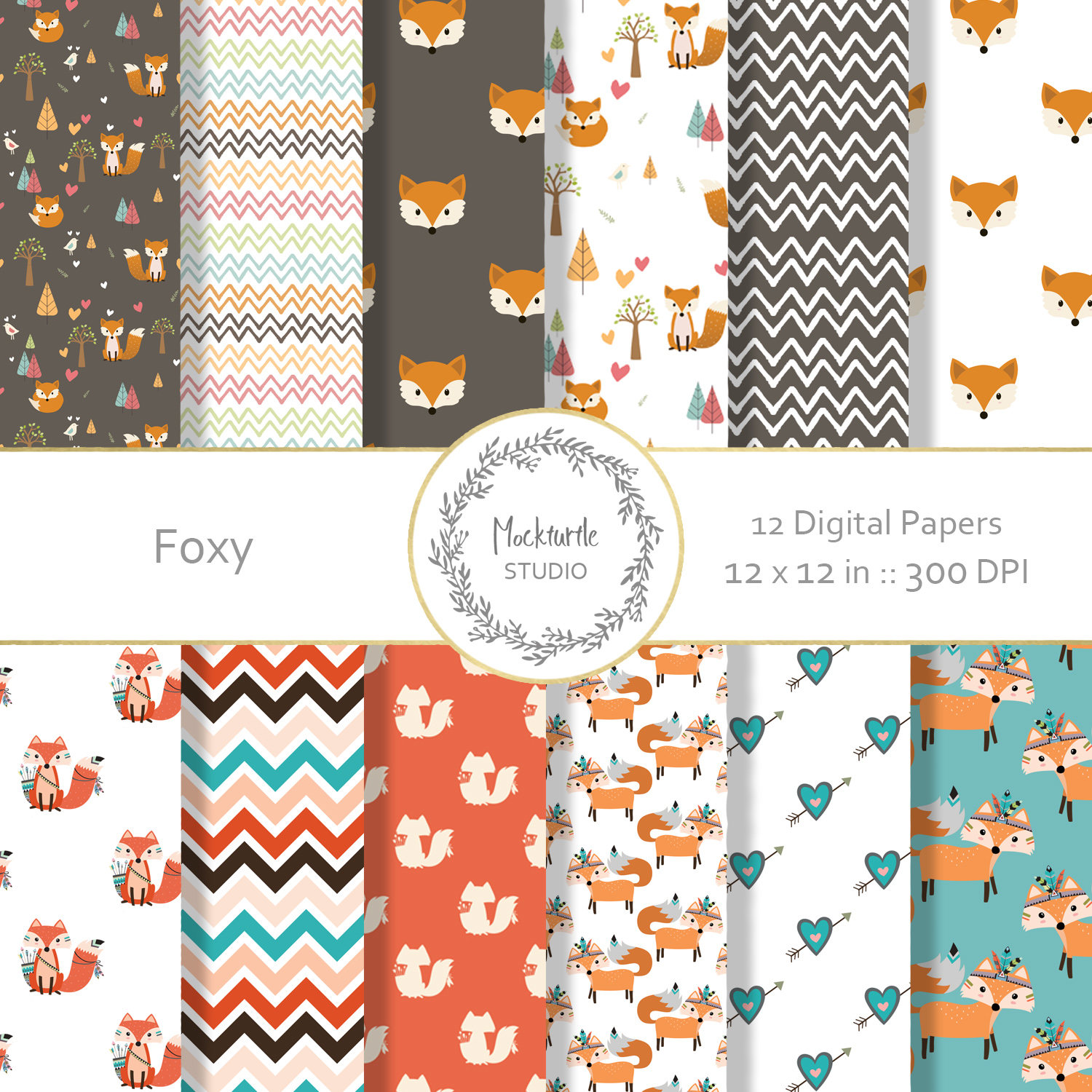 Fox Digital Paper Woodland Clipart Scrapbook Paper Fox - Etsy