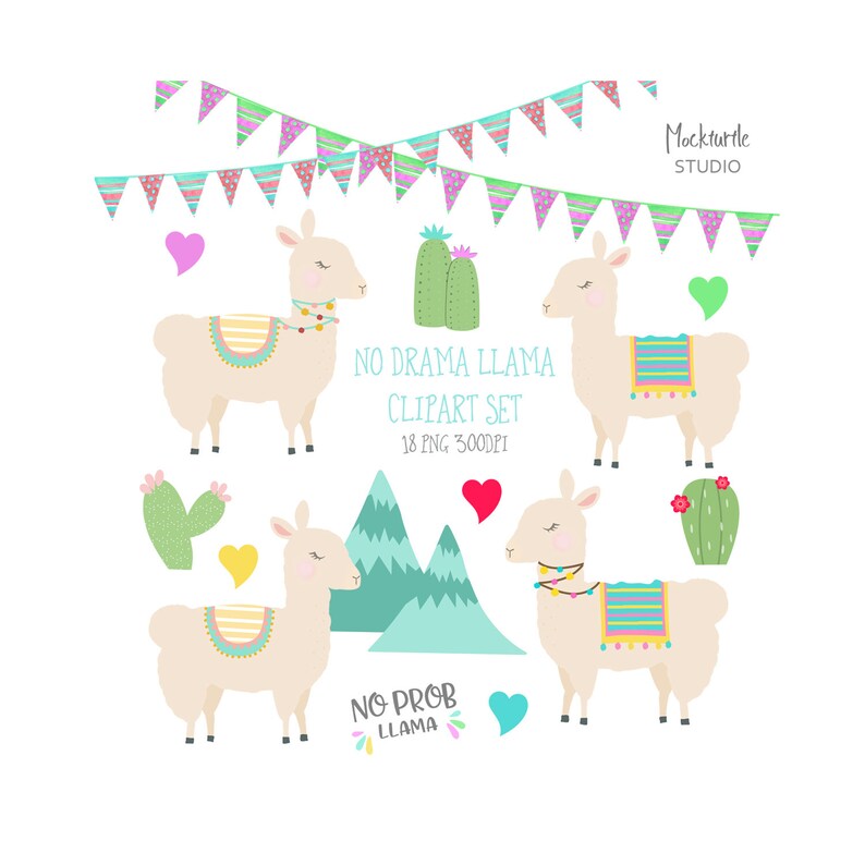 Llama and Cactus Clipart Set - Alpaca - 18 PNG Images, 300dpi - Etsy