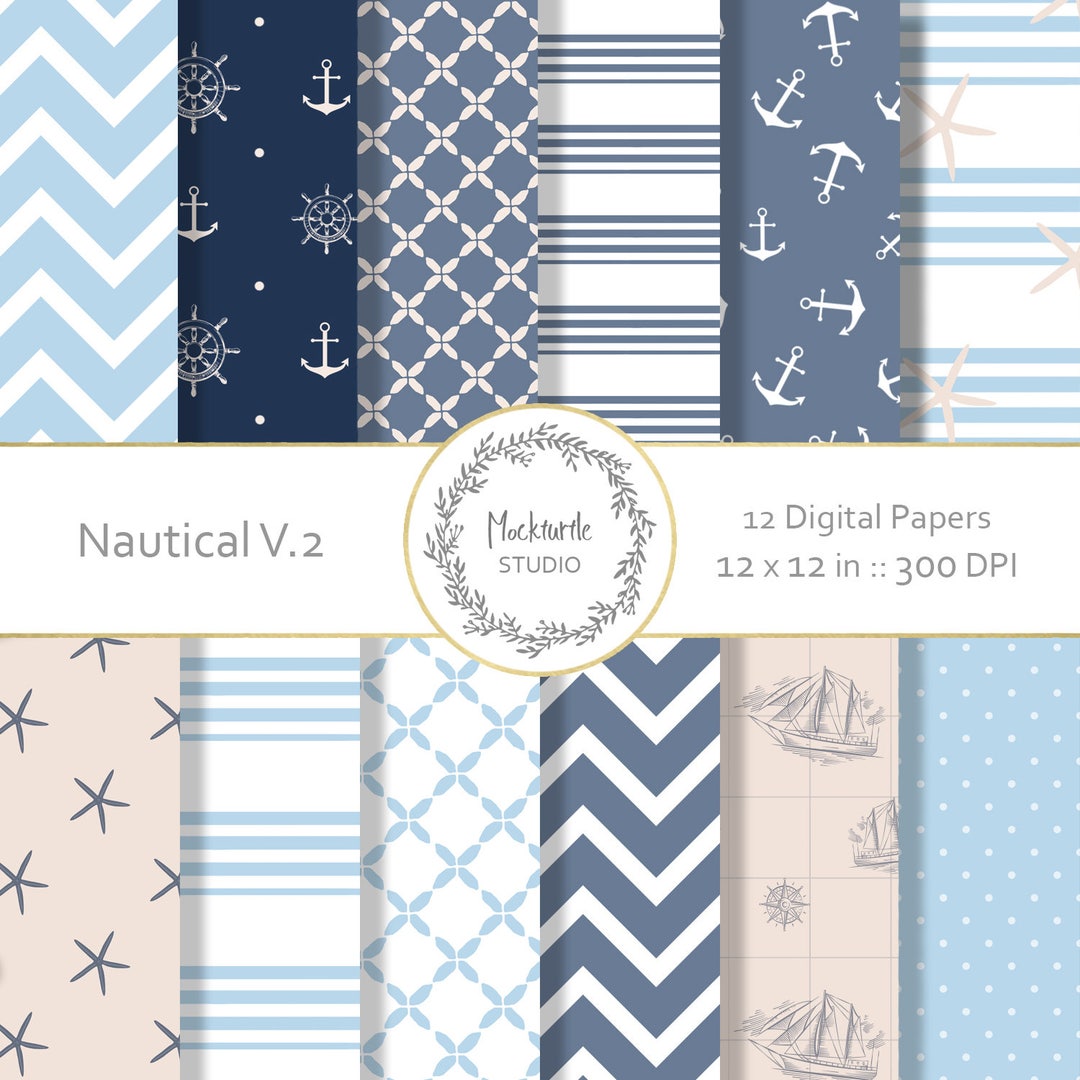 Nautical Digital Paper - Nautical Clipart - Scrapbook Paper, Ocean ...