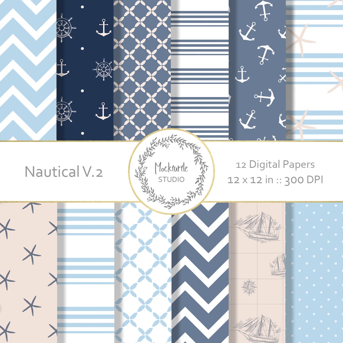 Nautical Digital Paper Nautical Clipart Scrapbook Paper | Etsy